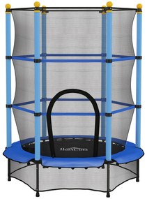 HOMCOM dětská trampolína Ø140 cm, trampolína s ochrannou sítí, kryt hran, zahradní trampolína pro děti 3-10 let, max. zatížení 50 kg, modrá barva