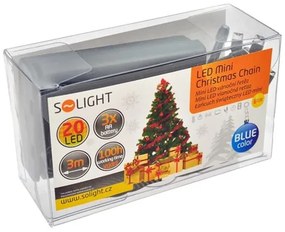SOLIGHT LED vánoční řetěz, 3m, 20 LED, 3 x AA, modré světlo, zelený kabel