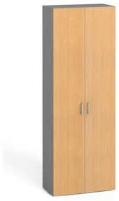 Kancelářská skříň s dveřmi PRIMO KOMBI, 5 polic, 2233 x 800 x 400 mm, šedá / buk