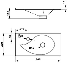 Sapho, AQUA litý mramor umyvadlo 50,5x1,8x25cm, bílá, 10053