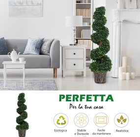 Umělý spirálový buxus Outsunny (Ø32cm x 120cm), Zelená dekorace pro interiér a exteriér, vč. květináče