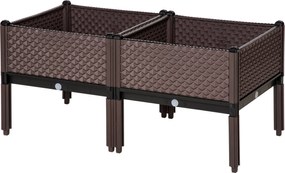 Outsunny Sada 2 Zvednutých Čtvercových Květináčů pro Exteriér – Kombinovatelné Květináče pro Zahradu a Terasu 50x50x46,5 cm Hnědé | Aosom