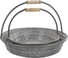 Set 2ks plechový antik podnos s rukojetí Old French - 36*21/ 28*19 cm
