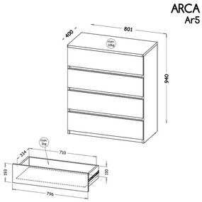 Komoda ARCA 5 Dolmar 80,1/94/40 Barva: arktická bílá dub wotan