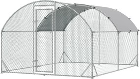 PawHut Kurník s volným výběhem z oceli, 280 x 380 x 197 cm, Kurník s UV-odolnou stříškou, Dveře, Výběh pro 6-12 slepic a malé zvířata, Stříbrný | Aoso