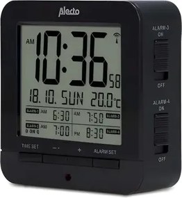 Alecto AK-20 černá / Budík s teploměrem / DCF řízené hodiny / 4 buzení