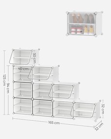 Modulární botník Lux s 10 dvířky čirý/bílý