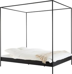 Černá ocelová dvoulůžková postel bez čela/s nebesy s roštem 160x200 cm Eton – noo.ma