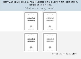 HOŘČIČNÉ SEMÍNKO - Samolepka na kořenky 3 x 4 cm - DomaLEP varianta: PRŮHLEDNÁ - základní písmo