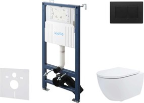kielle Genesis New - Set předstěnové instalace, klozetu Oudee, Vortex Rimless+, sedátka softclose a tlačítka Gemini New III, matná černá 30502SS18