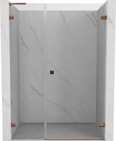 Mexen Lunar-B, L výklopné pravé sprchové dveře 145 cm, 8mm čiré sklo, růžové zlato profil, 832SL-145-050-60-00-P
