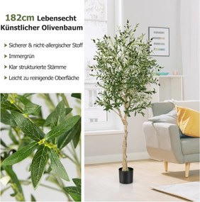 Costway Umělý olivovník s 1296 listy a 72 plody Olivovníky 182 cm, zelený