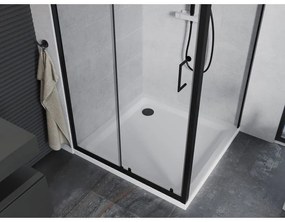 Mexen APIA, sprchový kout s posuvnými dveřmi 90 (dveře) x 90 (stěna) cm, 5mm čiré sklo, černý profil + bílá sprchová vanička, 840-090-090-70-00-4010B