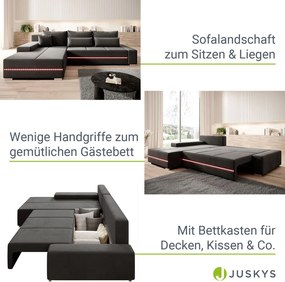Juskys Rozkládací sedací souprava Davos s LED osvětlením Barva: světle šedá, Provedení: pravé