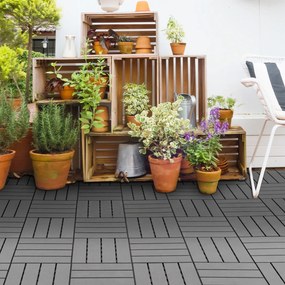 Outsunny terasové dlaždice sada 9 balkonových dlaždic click dlaždice pro terasu a zahradu plastová černá 30x30cm