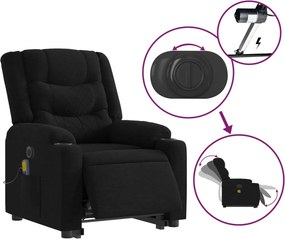 Elektrické zvedací masážní polohovací křeslo černé textil 3206584