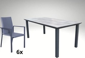 Hliníkový zahradní nábytek: stůl Jerry 220cm tmavě šedý a 8 polohovacích křesel Palermo