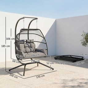 Outsunny závěsné křeslo s skládacím stojanem, závěsný košík s polštářem, ergonomické houpací křeslo z poly ratanového materiálu pro 2 osoby, závěsné …