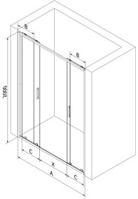 Mexen Exo, 2-křídlé posuvné 140x200 cm, 6mm čiré sklo, chromový profil, 8152-140-000-01-00