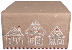 Hnědý běhoun s perníkovými chaloupkami Gingerbread Bliss - 50*140 cm
