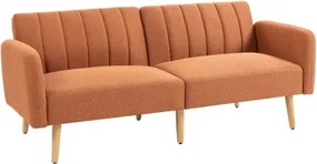 HOMCOM pohovka pro 2 osoby, skandinávský design, opěradlo nastavitelná ve 3 polohách, dřevěné nohy, látka s lněným vzhledem, hnědá