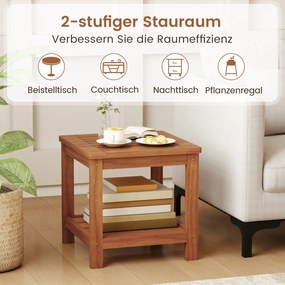 Costway 2-patrový odkládací stolek z masivu s úložným prostorem malý natural
