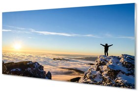 akrylový obraz Mountain muž mraky východ 125x50 cm