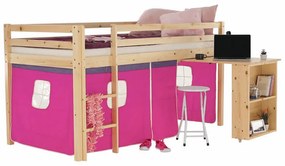 Tempo Kondela Multifunkční postel ALZENA 90x200 s PC stolem, borovicové dřevo/růžová