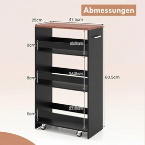 Costway 25 cm Tenký kuchyňský vozík 4 Pojízdný úložný vozík na patro Černá +
