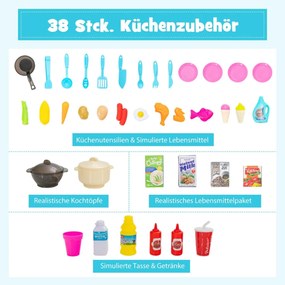 Costway 38 TLG. Dětská kuchyňka se světly Dětská kuchyňka na hraní s vodní