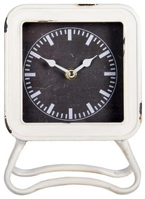 Bílé kovové stolní hodiny s patinou – 16x5x22 cm