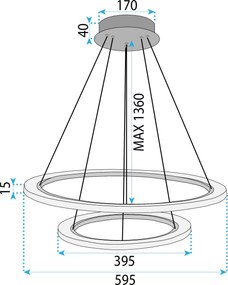Toolight Toolight, LED závěsné osvětlení 60cm, 38W, 3500lm + dálkové ovládání, LHJ045-CP2, broušená ocel, OSW-50050
