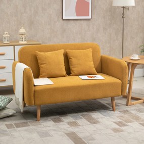 HOMCOM Dvoumístná pohovka s polštáři, nastavitelné podnožky, sametový polyester, pěna, kompaktní design, 2místná, přírodní+žlutá| Aosom