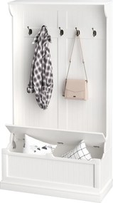 HOMCOM věšák na kabáty s botníkem a lavičkou, organizační prvek do předsíně, s 5 háčky a úložným prostorem, 96x34x179,7cm, slonová kost