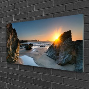 Obraz na skle Skála Pláž Slunce Krajina 100x50 cm