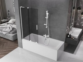 Mexen Velar L, 2-křídlová posuvná vanová zástěna 95 x 150 cm, 8mm šedé sklo, bílá matná, 896-095-003-41-20