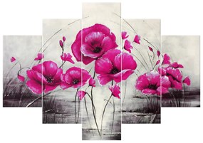 Gario Ručně malovaný obraz Růžové Vlčí máky - 5 dílný Rozměry: 100 x 70 cm