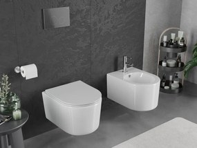 Mexen Sofia, závěsná WC mísa 490x360x355 mm, Rimless Tornádo + WC sedátko z duroplastu, bílá lesklá, 30540400T