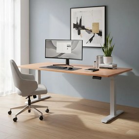 Výškově nastavitelný stůl OfficeTech Long, 240 x 80 cm, šedá podnož, třešeň