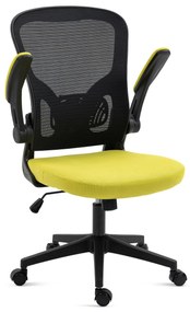 Kancelářská židle, černý plast, žlutá látka, sklápěcí područky, kolečka pro tvrdé podlahy - KA-V318 YEL