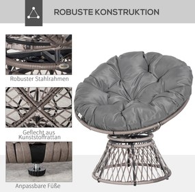 Outsunny Synthetic Rattan Otáčecí Papasan Křeslo Oválné Wicker PE Křeslo s Polštářem a Ocelovým Rámem Nosnost 160 kg pro Zahradu, Patio, Terasu 87x97…