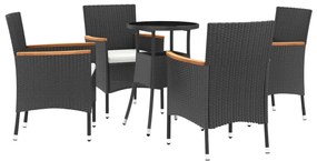 vidaXL 5dílný zahradní bistro set s poduškami černý polyratan