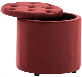 Taburetka s úložným prostorem Pantin - samet, v42 x Ø45 cm - Červená