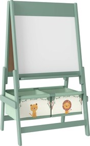 Dětský stojan 3 v 1 pro děti s křídovou tabulí, bílou tabulí, rolí papíru, 2 úložnými boxy, pro děti od 3 do 8 let Zelená barva