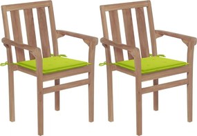 vidaXL Zahradní židle 2 ks podušky masivní teakové dřevo [3062220] Barva: Jasně zelená