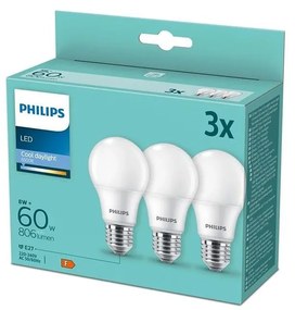 Philips | SADA 3x LED Žárovka Philips A60 E27/8W/230V 6500K | P5391