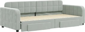Válenda s přistýlkou a zásuvkami světle šedá 90 x 200 cm samet 3196977