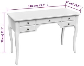 vidaXL Psací stůl ve francouzském stylu se prohnutými nohami a 5 zásuvkami