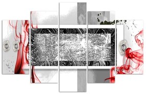 Obraz na plátně pětidílný Abstrakce Béžová červená - 200x100 cm