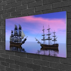 Obraz na skle Lodě Moře Krajina 125x50 cm